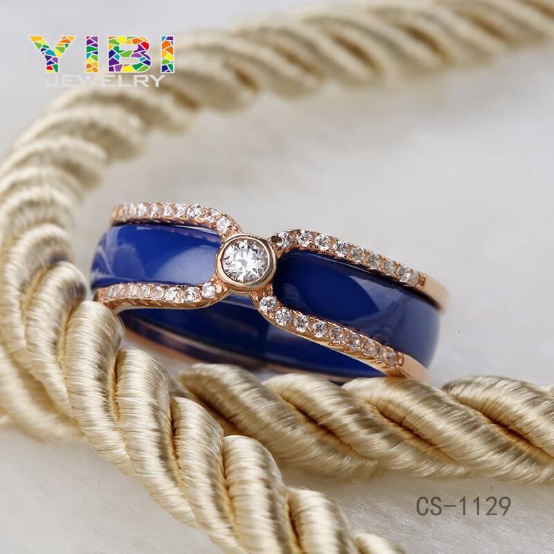 Blue High-tech Ceramic Silver Ring - Ceramic Jewelry Manufacturer
