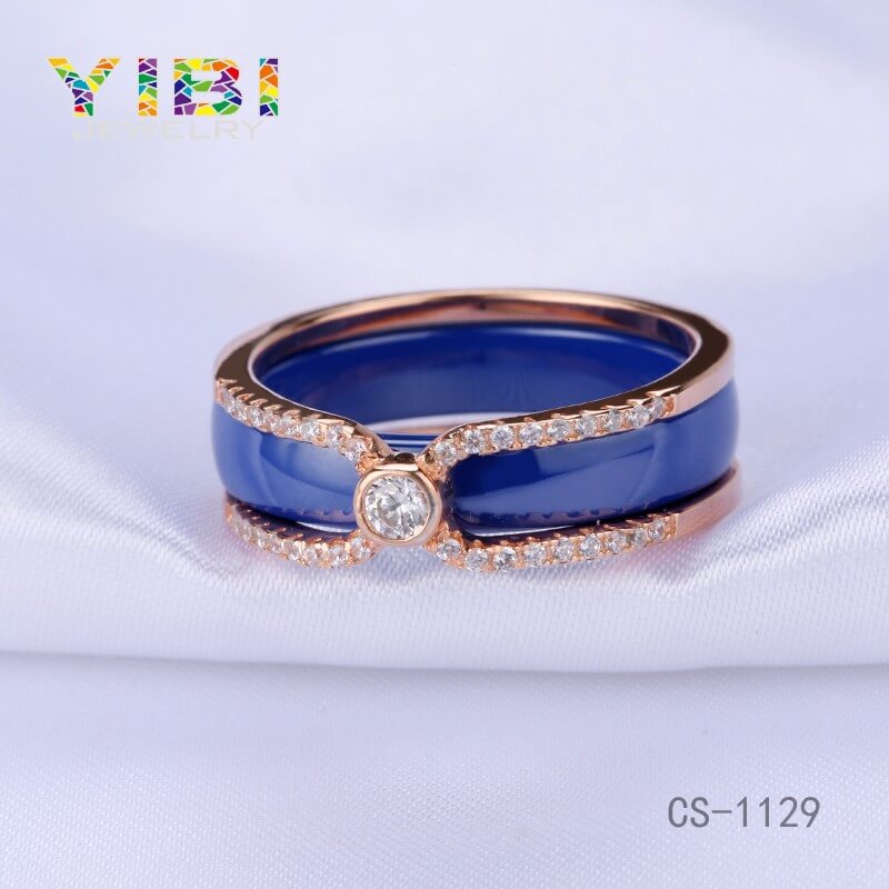 Blue High-tech Ceramic Silver Ring - Ceramic Jewelry Manufacturer