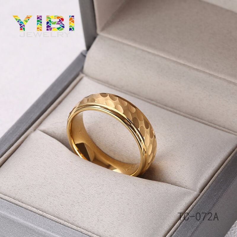 Gold Plated Hammered Tungsten Ring | Tungsten Jewelry Factory